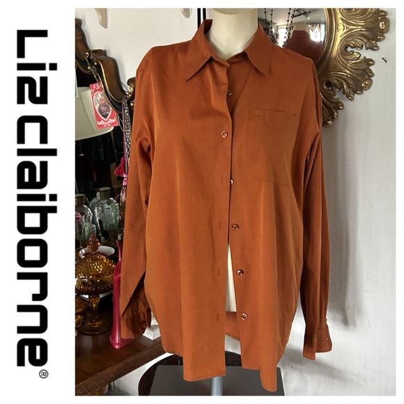 Liz Claiborne | Tops | Rust Stretch Buttonup Collared Shirt | Poshmark